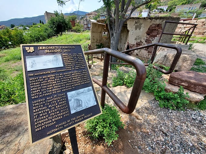 Jerome's Famous Sliding Jail didn't just house lawbreakers—it broke the laws of physics by sliding 225 feet downhill during a landslide.
