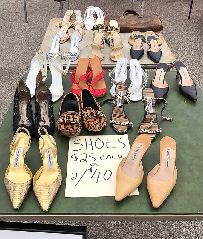 Designer shoes at flea market prices—like finding the Sistine Chapel in your neighbor's garage. Manolo who?