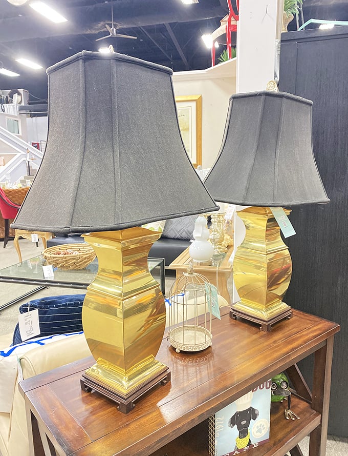 These golden lamp bases paired with sophisticated gray shades prove that secondhand lighting can still be the brightest idea in your decorating playbook.