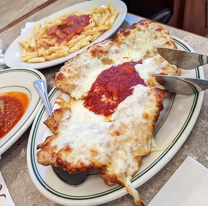 Lasagna that doesn't know the meaning of "portion control"—layers of cheese and sauce that would make Garfield abandon his diet plans immediately.