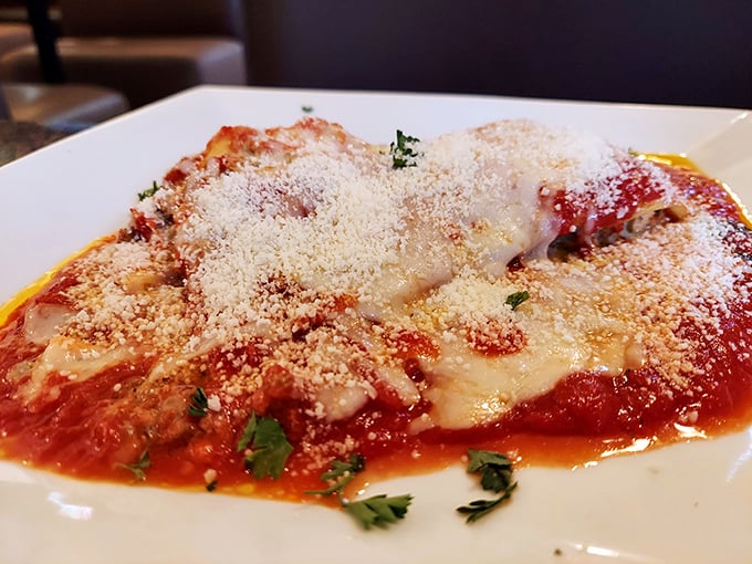 Lasagna so generously covered in melted cheese and sauce, it practically begs you to forget your diet exists today.