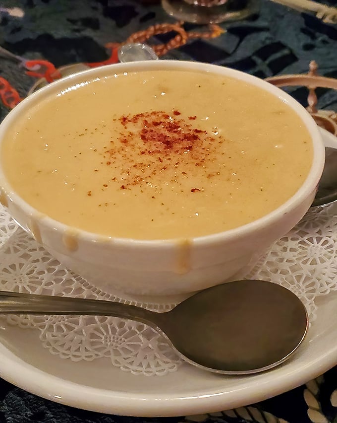 This isn't just soup—it's a creamy seafood sonnet in a bowl, with that sprinkle of spice adding the perfect punctuation mark.