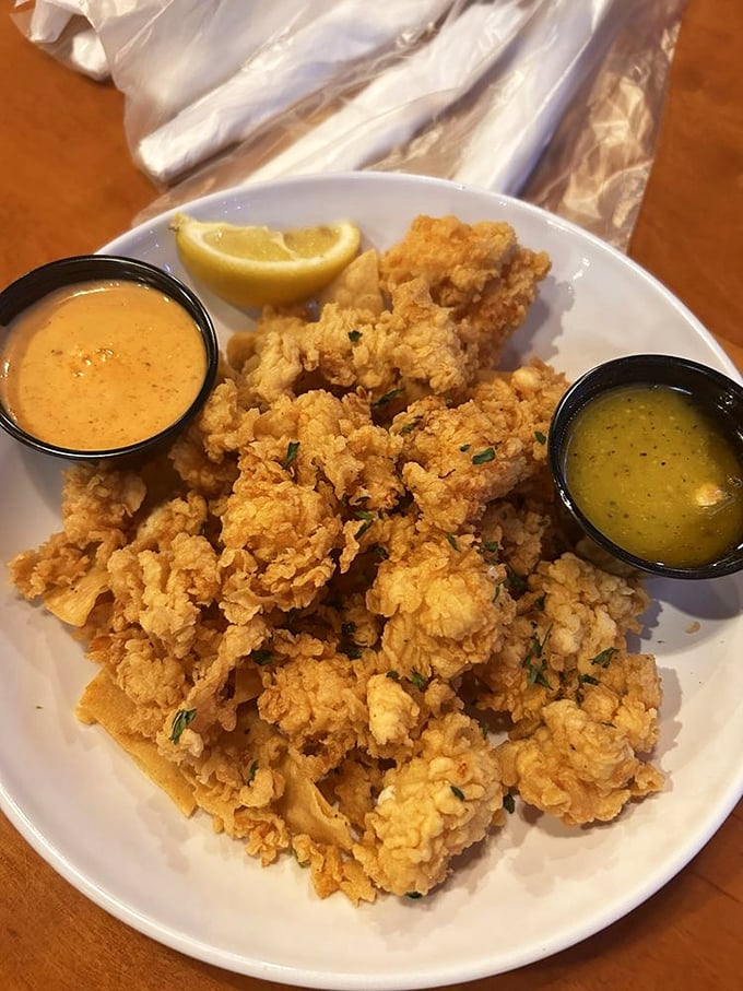 Crispy on the outside, tender within—these fried morsels come with dipping sauces that turn each bite into a choose-your-own-adventure of flavor.
