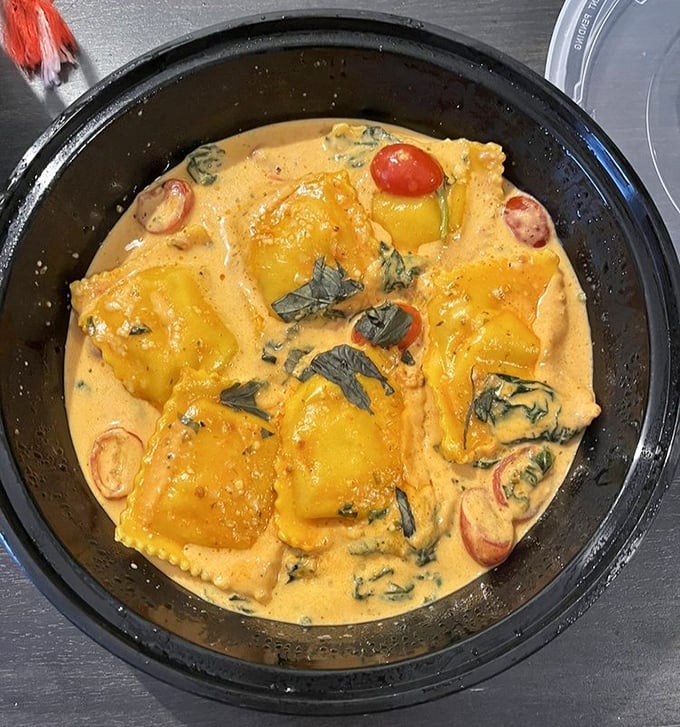 Ravioli that looks like it's wearing a sunset-colored evening gown. The chef clearly understands that we eat with our eyes first. 