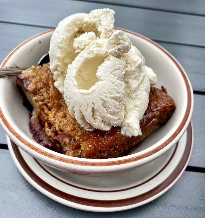 Marionberry cobbler that would make your grandmother both proud and jealous. That scoop of vanilla ice cream is melting with anticipation.