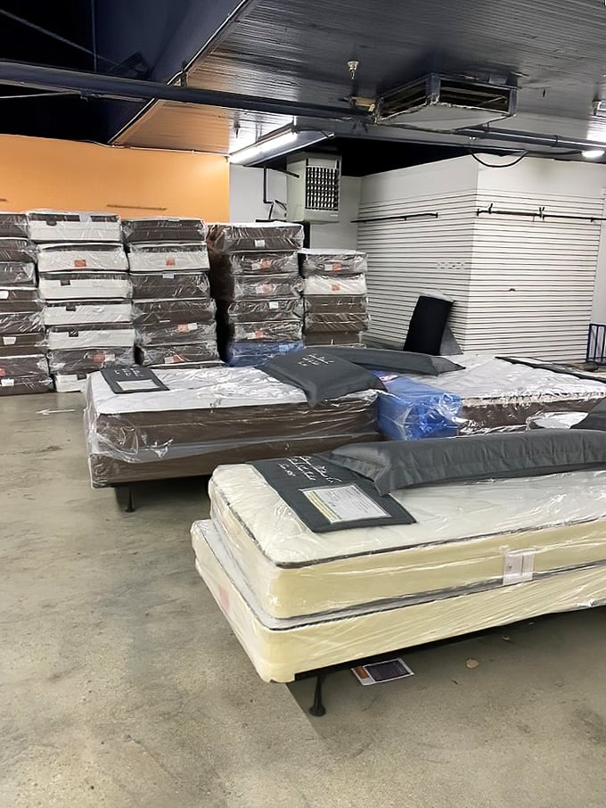 Mattress mountain! Brand new sleep surfaces at pre-loved prices—the unicorn of thrift store finds.