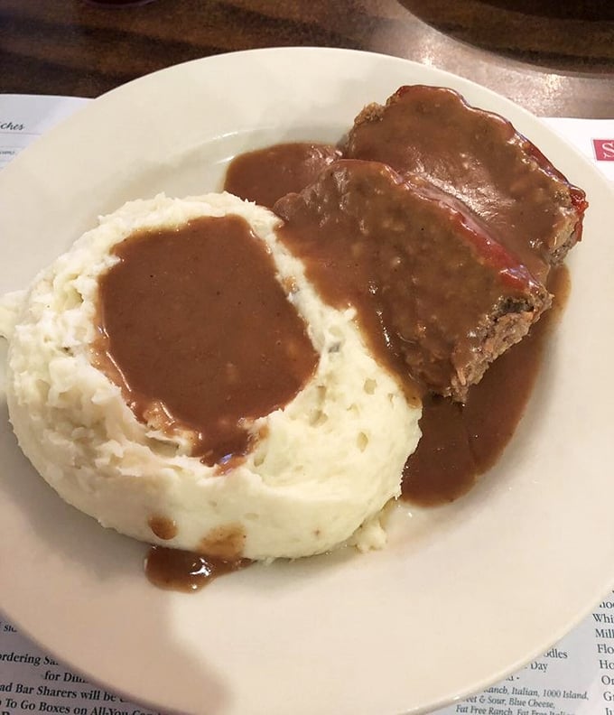 Meatloaf and mashed potatoes – the comfort food equivalent of a warm hug from someone who genuinely loves you.