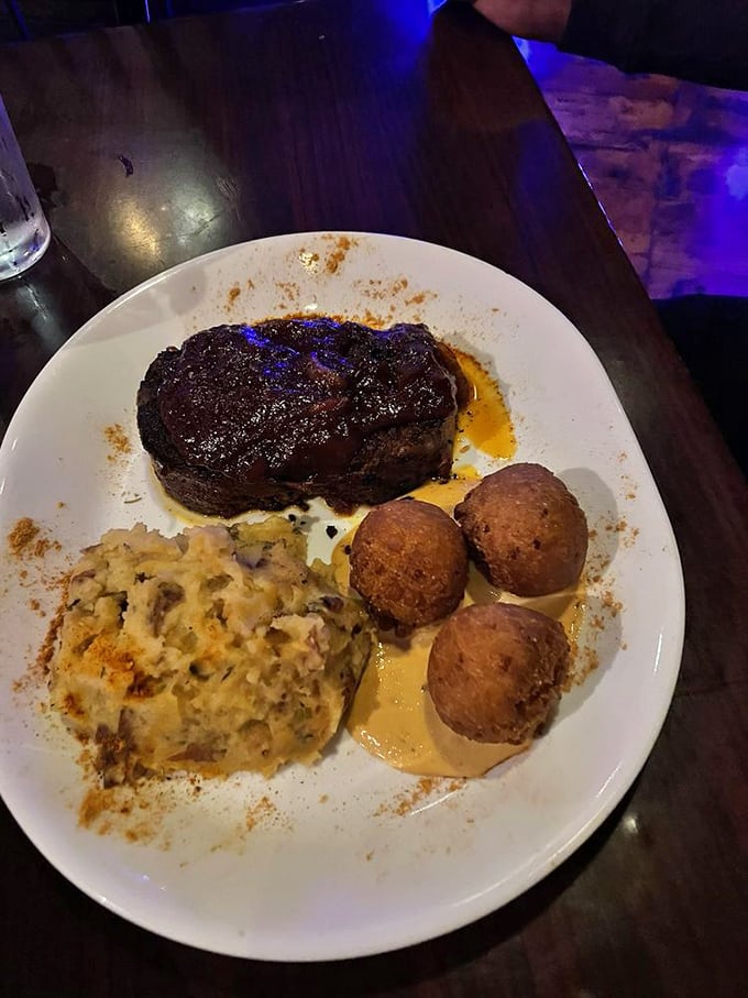 This isn't your mother's meatloaf—unless your mother was a Cajun culinary genius. The hush puppies aren't staying quiet about how good they are.