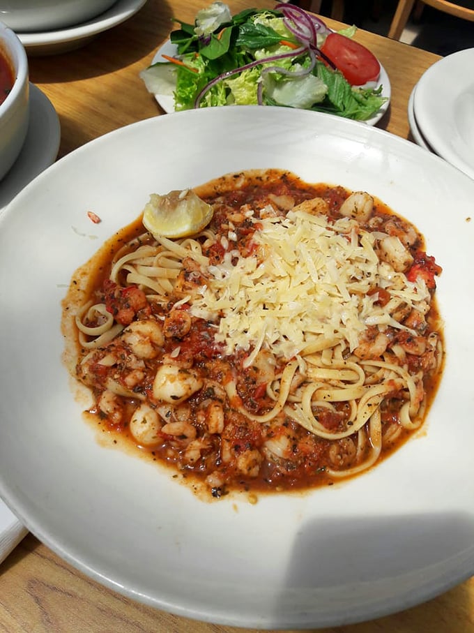 Pasta meets the ocean in this Mediterranean symphony – where tomatoes, herbs, and seafood perform a culinary concerto on your plate.
