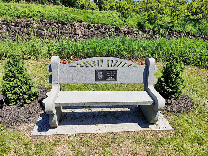 A moment of rest with an unbeatable view—this memorial bench offers the best seat in Pennsylvania's natural amphitheater.