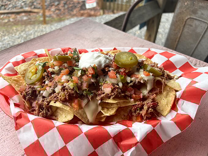 BBQ nachos: where Tex meets Mex meets Georgia in a flavor summit that would bring world peace if only diplomats would share a plate.