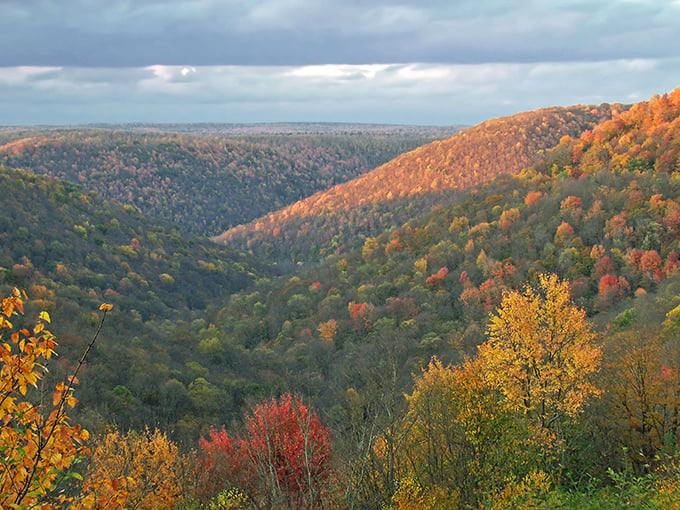 Fall's fiery display illuminates the valley like nature's own fireworks show. Pennsylvania putting on its Sunday best.