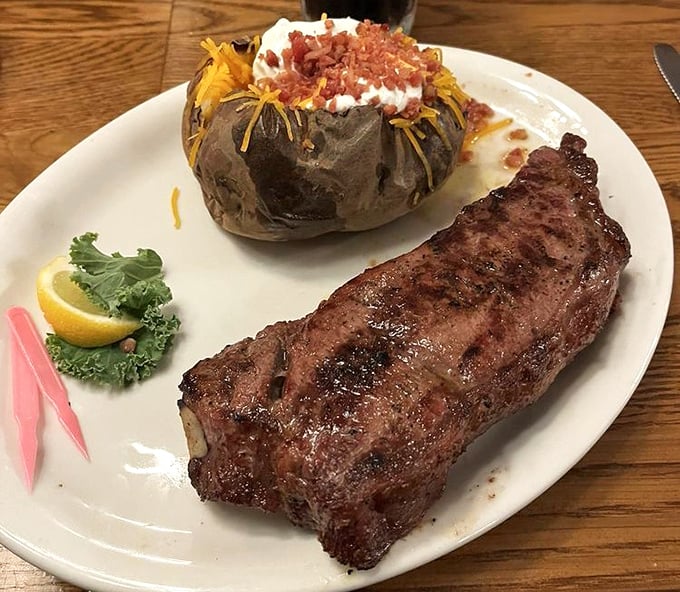 This New York Strip and loaded baked potato duo has probably launched more vacation food comas than any other meal in Panama City Beach. 