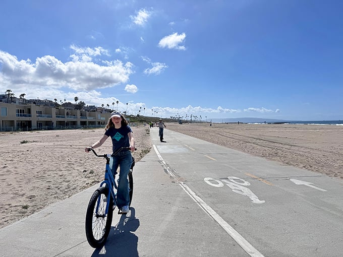 Beach cruisers on The Strand, where going nowhere in particular becomes the whole point of the journey.