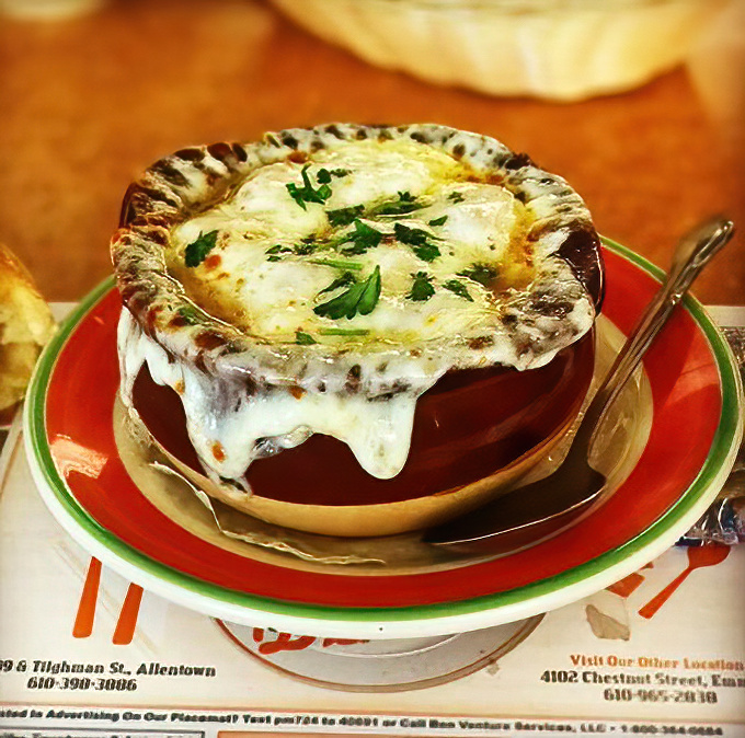 When winter blues hit Pennsylvania, this bubbling French onion soup – with its crown of melted cheese – is the cure nobody's grandmother warned you about.