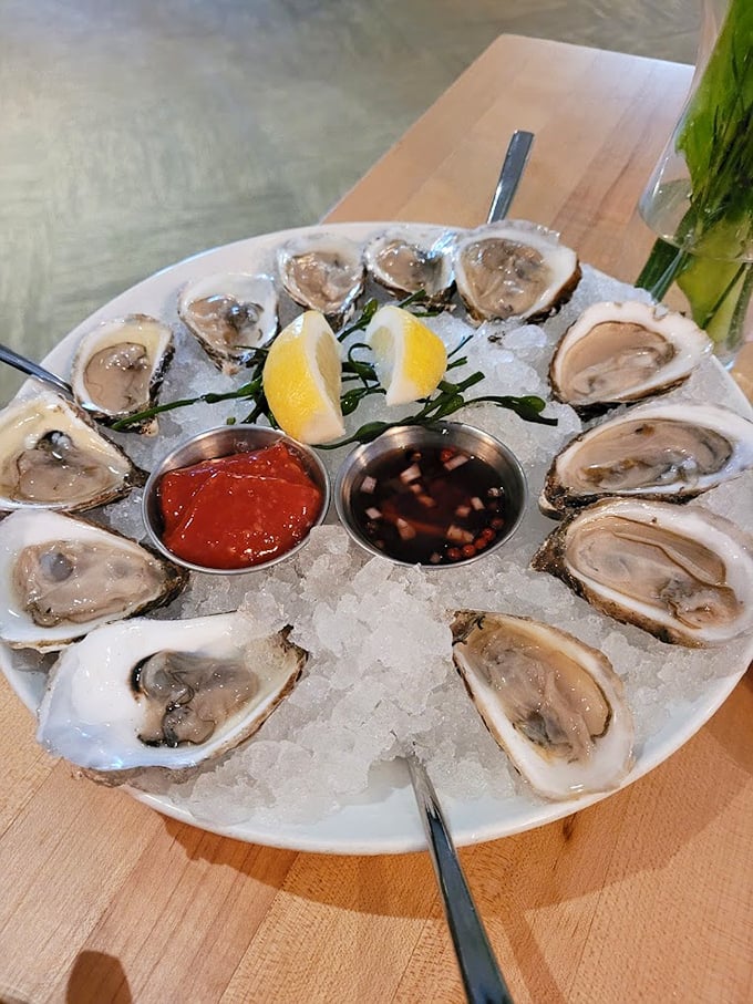 Ocean jewels on ice – these oysters are nature's perfect appetizer, just waiting for a squeeze of lemon and a moment of appreciation.