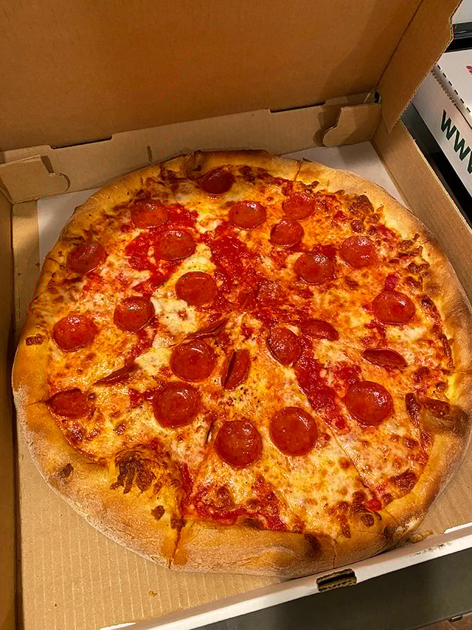This pepperoni pizza doesn't need fancy words to sell itself. Just look at that perfect ratio of sauce, cheese, and pepperoni.