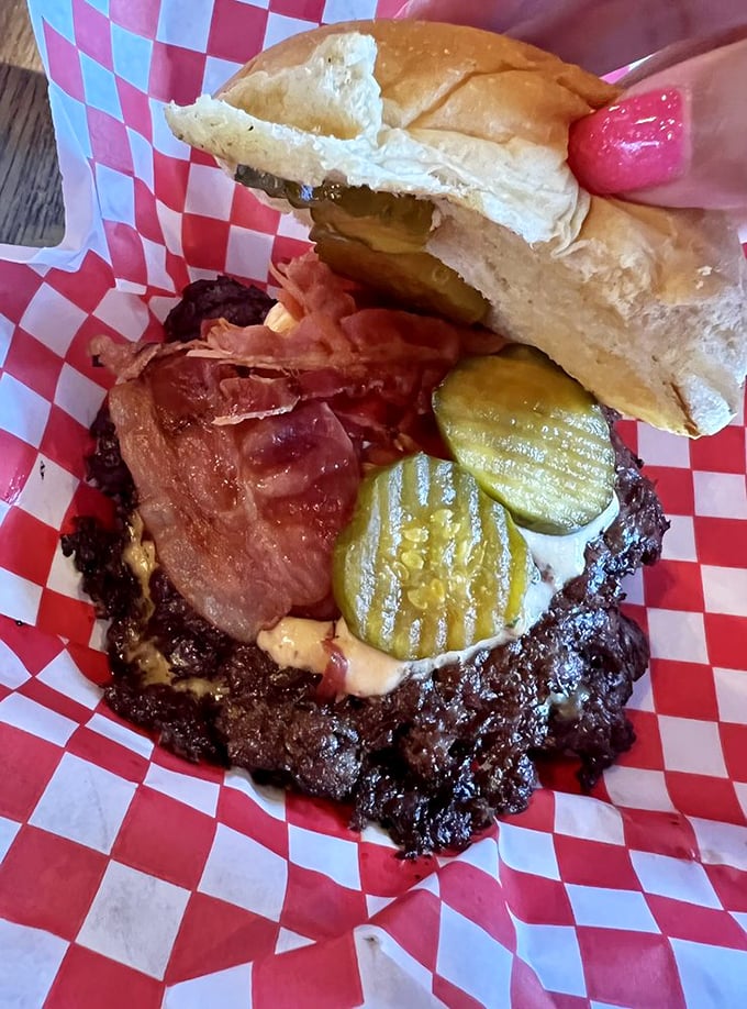 The Pimento Cheeseburger – where Southern charm meets smashed burger brilliance in a flavor marriage made in heaven.