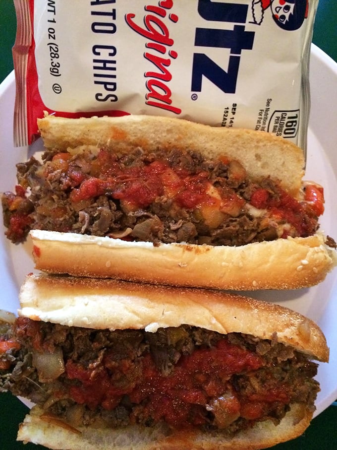 The pizza steak—where two of humanity's greatest inventions collide on one plate. The tomato sauce adds that perfect tang to complement the savory meat.