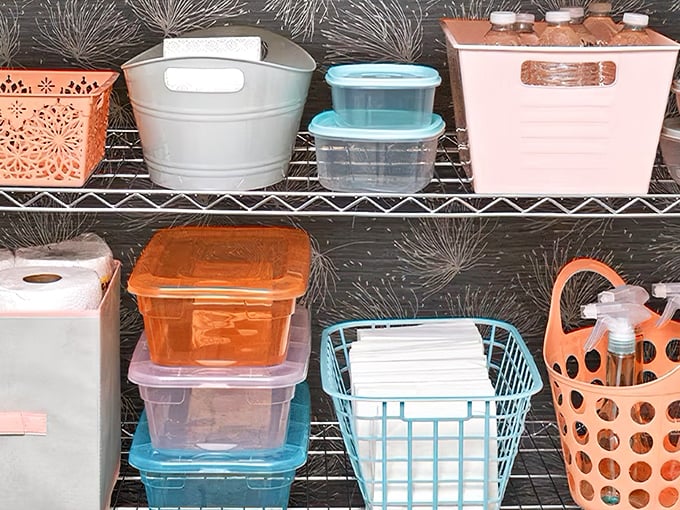 Storage solution heaven! These colorful bins and baskets could organize a hoarder's garage or simply corral your growing collection of other Dollar Tree finds.