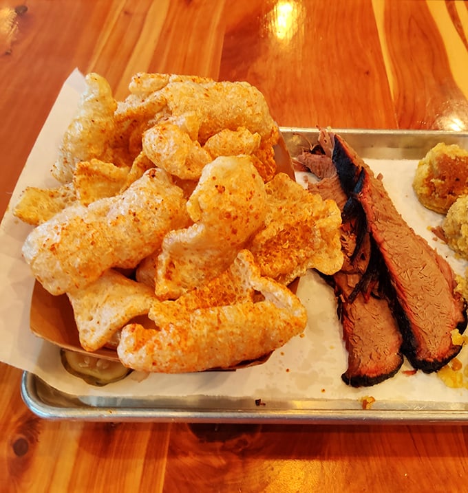 Pork rinds and brisket – proof that sometimes the best things in life are simply meat and its crunchy sidekick.