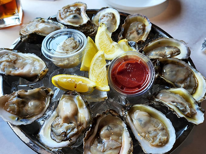 Fresh oysters on the half shell—nature's perfect appetizer, requiring nothing more than a squeeze of lemon and a moment of appreciation.