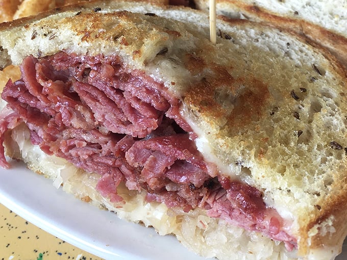 The Reuben – a sandwich so perfectly constructed it could teach architecture classes. That marble rye, sauerkraut, and corned beef stack is engineering at its most delicious.