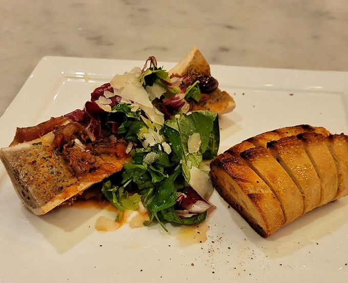 The star attraction: roasted bone marrow served with accompaniments that turn primal eating into a sophisticated affair.