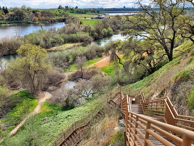 Stairway to heaven? No, just a gorgeous trail overlooking the river – California's natural beauty without the coastal price tag.