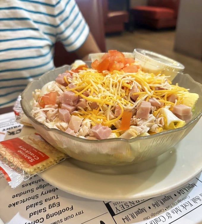This chef salad isn't just playing the healthy option role—it's stealing the scene. A colorful cast of ingredients performing delicious harmony in a bowl.