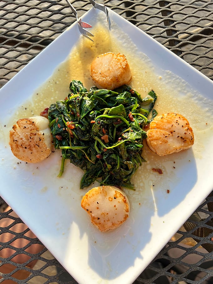 Scallops and spinach playing the culinary equivalent of Fred Astaire and Ginger Rogers – elegant, timeless, and perfectly in step.