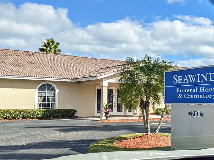 Even in matters of farewell, Sebastian maintains its serene character – palm-framed buildings under impossibly blue skies offering comfort when it's needed most.