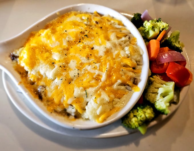 Shepherd's pie that doesn't just warm your stomach—it hugs your soul. That cheese crust is the comfort food equivalent of a weighted blanket.