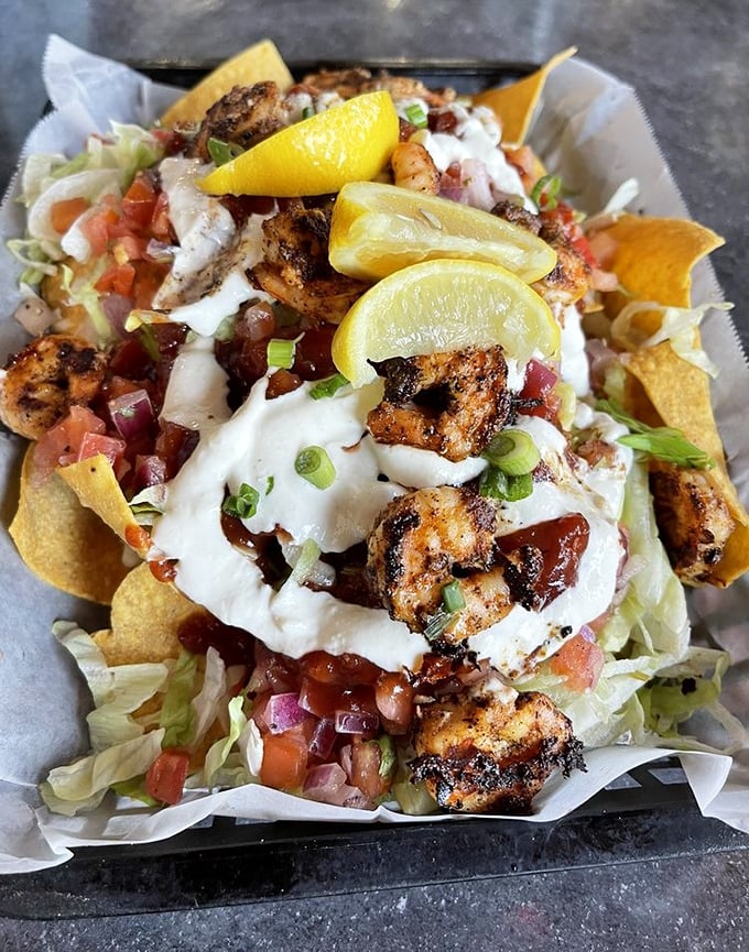 Shrimp nachos that break all the rules – who knew seafood and tortilla chips could create such a beautiful relationship?