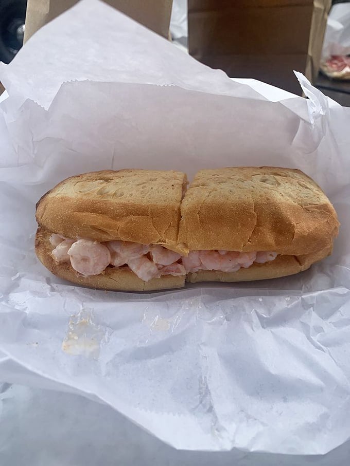The shrimp sandwich that launched a thousand road trips. Simple, honest, and more satisfying than finding a parking spot in San Francisco.