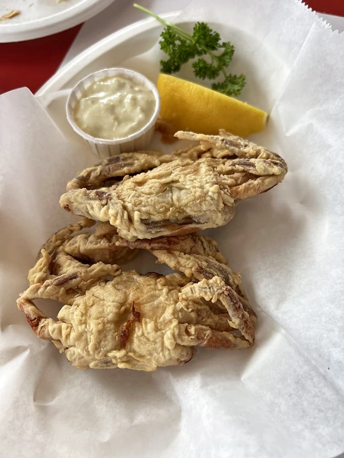 Soft shell crabs fried to crispy perfection – that magical moment when something from the ocean becomes better than potato chips.