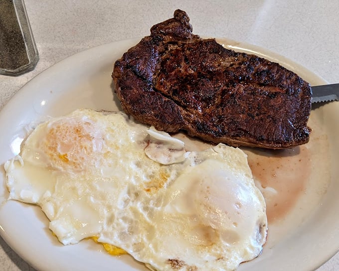 Steak and eggs – the breakfast of champions and night shift workers everywhere. This plate doesn't need fancy tricks, just perfect execution.