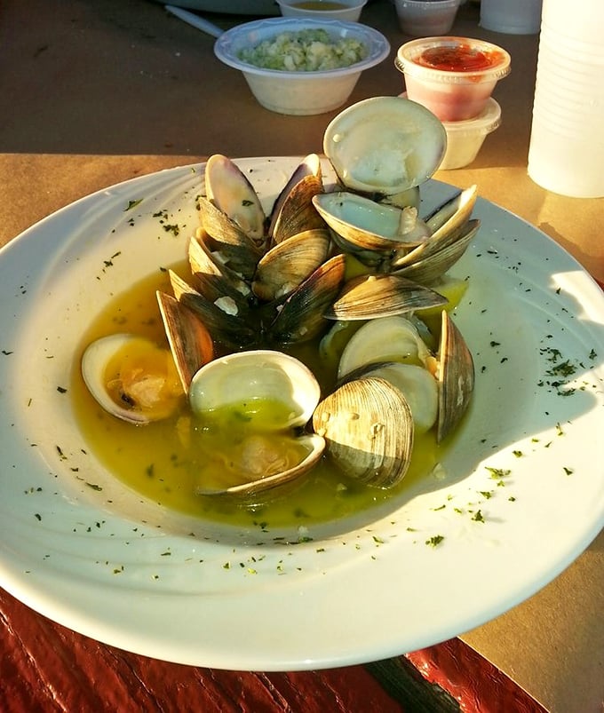 These steamed clams aren't just swimming in butter—they're doing the backstroke in a pool of garlicky paradise.