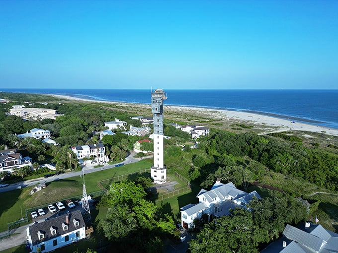 The Sullivan's Island Lighthouse isn't your typical postcard lighthouse – it's a modernist marvel that stands out against the coastal landscape like an exclamation point.