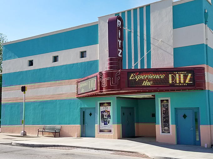 The Historic Ritz Theatre's Art Deco façade and neon marquee transport visitors to a time when going to the movies was an event, not just a Netflix alternative.