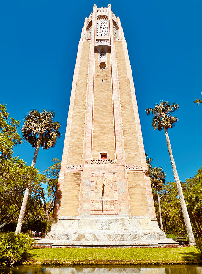 The majestic Bok Tower reaches skyward like a limestone exclamation point, announcing to visitors that yes, Florida does have elevation after all.