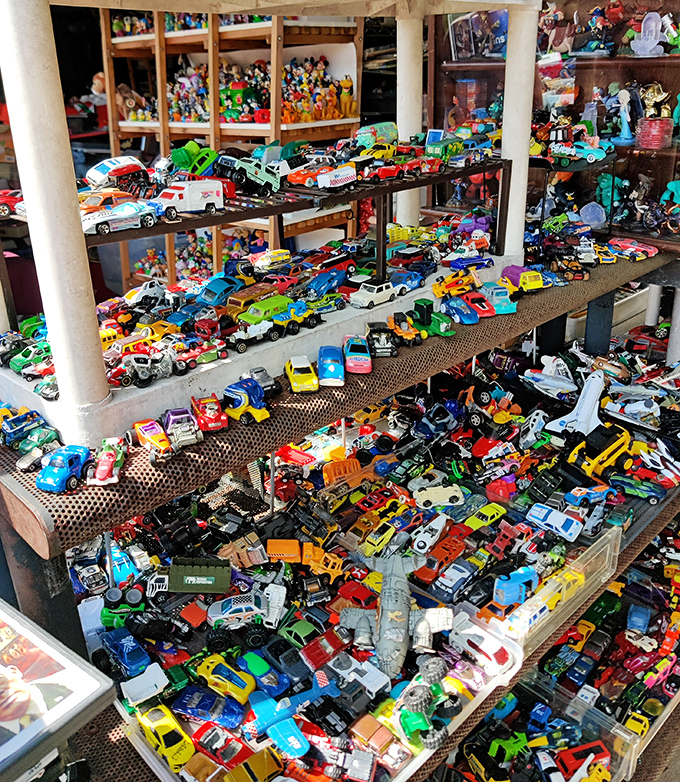 Miniature car heaven where childhood dreams park bumper-to-bumper. Each tiny vehicle carries a story bigger than its die-cast frame.