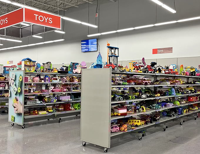Toy story indeed! This colorful wonderland of pre-loved playthings proves one generation's outgrown treasures become another child's brand-new adventures. 