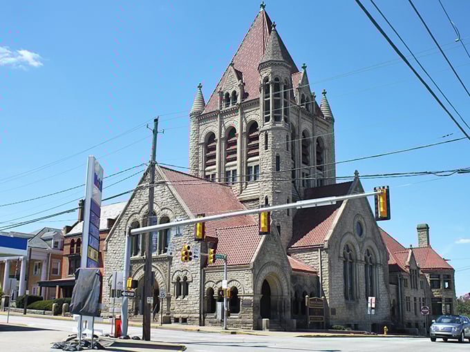 Church steeples that reach for heaven while keeping their foundation firmly in the community—Trinity Presbyterian's stone facade has witnessed generations of Uniontown life.