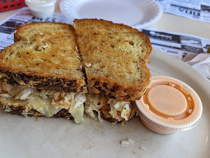 A turkey Reuben that would make Manhattan delis nervous – grilled to crispy perfection with sauerkraut adding that essential tang to cut through the richness.