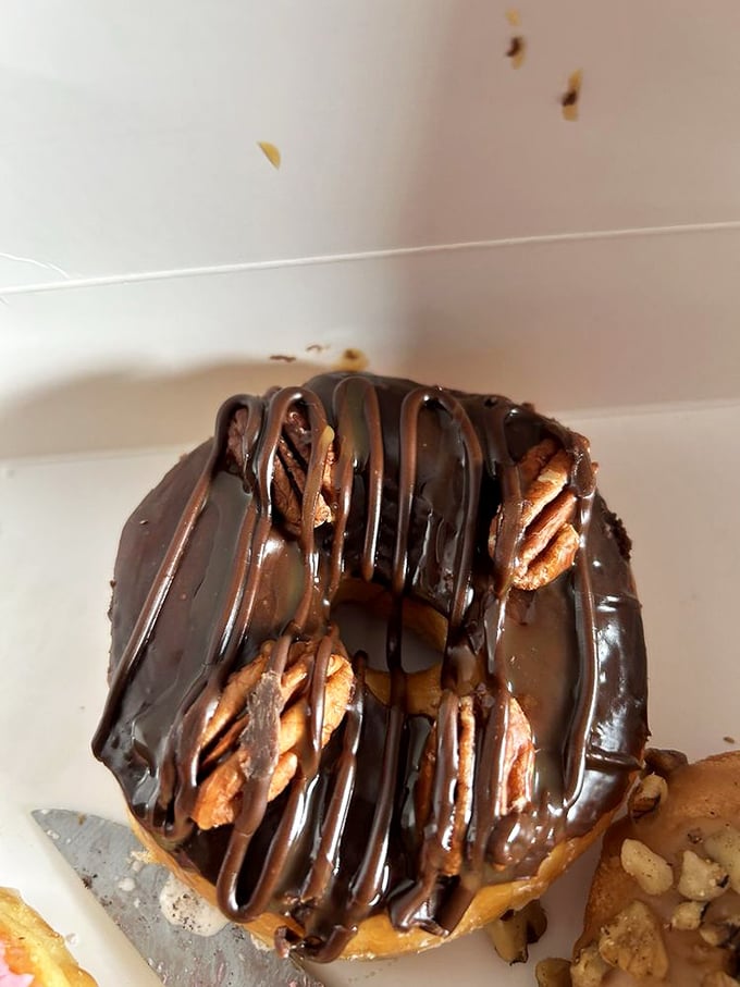 The turtle donut doesn't move slowly—it disappears quickly! Chocolate, caramel, and pecans create the holy trinity of sweet tooth satisfaction.