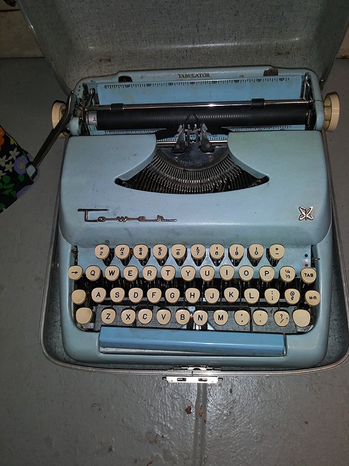 This Tower typewriter isn't just vintage technology—it's someone's unfinished novel, love letters never sent, and the satisfying click-clack of thoughts becoming permanent.