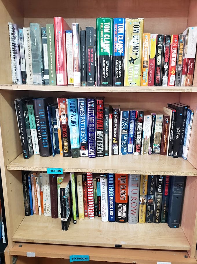 From Tom Clancy thrillers to forgotten textbooks, this literary buffet offers brain food for every reading appetite at pocket-change prices.