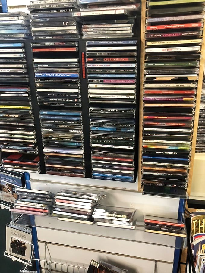 A vinyl lover's dream come true—rows of forgotten albums waiting for their needle-drop moment in someone's living room once again.