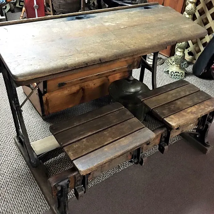 Before iPads in classrooms, there were these—vintage school desks where generations learned penmanship and passed forbidden notes.